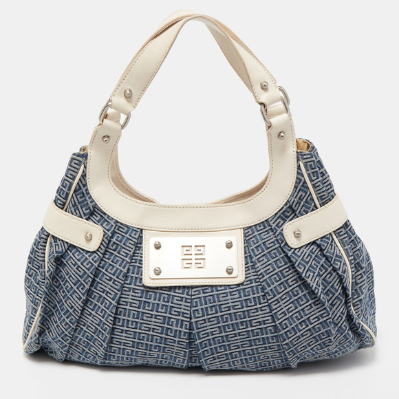 Givenchy | Bags | Givenchy Bluewhite Monogram Denim And Leather Pleated ...